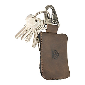 Hide & Drink, Car Key Holder with Keyring, Headphone & Charging Cables, Cash Zipper Case with Clasp, Full Grain Leather, Handmade, Bourbon Brown