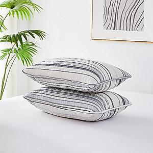 Southshore Fine Living, Inc. Oversized King Quilt Set, Striped Beige Lightweight Bedspread, 3-Piece Coastal Bedding Set, Soft Microfiber Fabric, California King Quilt Sets Oversized, Grey Stripes