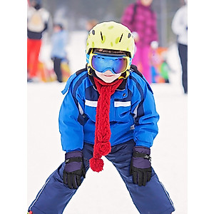 SATINIOR 2 Pairs Kids Waterproof Winter Snow Gloves Ski Gloves for Boy Girl Outdoor Warm Thickening Snowboard(Purple, Dark Green,6-10 Years)