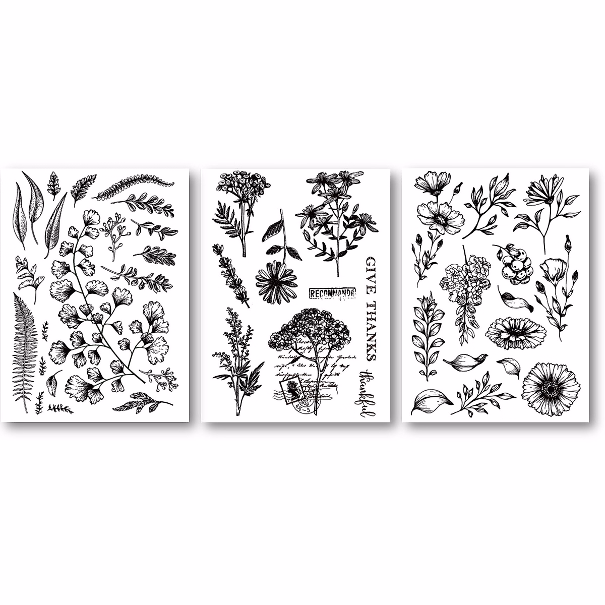 Forever Stamps Silicone Clear Stamps - Plants Botanic Pattern with Arylic Block Set for Card Making Decoration and DIY Scrapbooking ZENTA