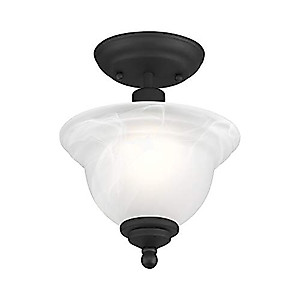 Livex Lighting 4250-04 Flush Mount with White Alabaster Glass Shades, Black