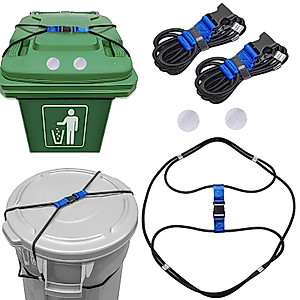 MANOPAWS 2 Set Trash Can Lock, Doggy Dare Trash Can Lock with 2Pcs Reflective Tape, Garbage Can Locks Heavy Duty Rubber Bands for Raccoons Hamsters Dogs Animals, Fits 30-50 Gallon Trash Cans