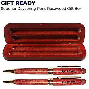 Dayspring Pens | Personalized Deluxe Rosewood Pen and Pencil Set with Premium Wood Pen Case. Engraved Wood Gift for Men or Women. Shipped Fast in One Business Day.