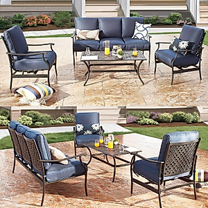 PatioFestival Patio Conversation Set 4Pcs Cushioned Outdoor Furniture Sets with All Weather Galvanized Steel Frame (Blue)