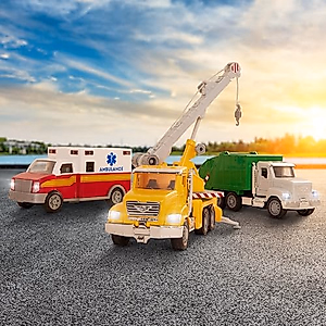 DRIVEN by Battat – Micro Crane Truck – Toy Crane Truck with Lights, Sounds and Movable Parts for Kids Age 3+ , Yellow