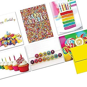 Note Card Cafe Happy Birthday Card Assortment with Yellow Envelopes | 36 Pack | Colorful Birthday Designs | Blank Inside, Glossy Finish | Bulk Set for Greeting Cards, Occasions, Birthdays