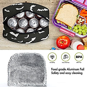 ZzWwR Stylish Bats Halloween Pattern Reusable Lunch Tote Bag with Front Pocket Zipper Closure Insulated Cooler Container Bag for Man Women Work Picnic Travel Beach Fishing