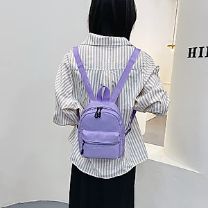 LAKEDREAM Casual Nylon Women Mini Backpack Fashion Solid Color Preppy Style Female Small Travel Knapsack Rucksacks (Style A Purple)