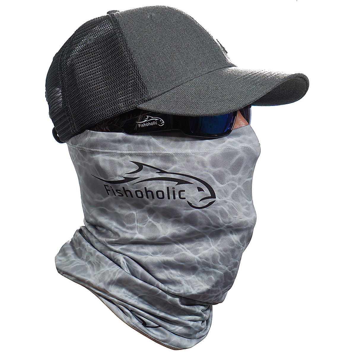 Fishoholic Fishing Face Mask Buff -3 Colors- UPF50+ Fishing Neck Gaiter Wind Dust Sun Protection Hunting Bandana (GreyH2OCamo)
