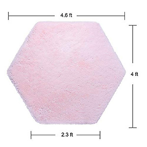 junovo Ultra Soft Rug for Nursery Children Room Baby Room Home Decor Dormitory Hexagon Carpet for Playhouse Princess Tent Kids Play Castle, Diameter 4.6 ft, Pink