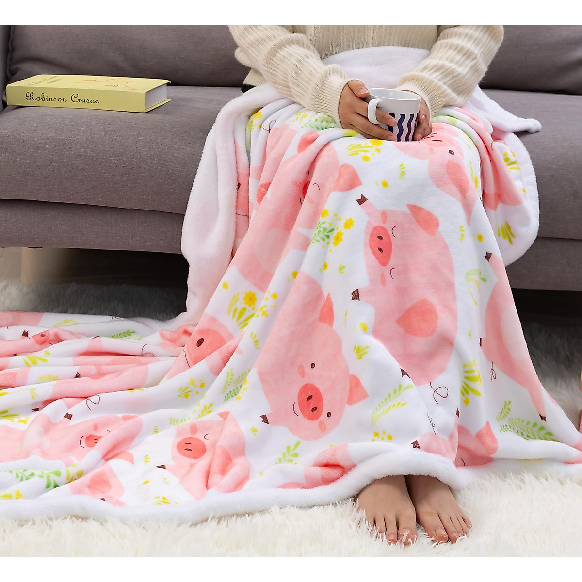 Zevrez Pig Blanket Cute Pink Pigs Pattern Throw Blankets Pig Gifts for Girls Women and Pig Lovers Pig Decor Themed Gifts (Pink Pig, 48"x60")