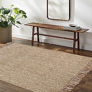Collive Comfy Area Rug 4' x 6', Tan/Cream Woven Cotton Bedroom Rugs, Modern Indoor Accent Rug Floor Carpet with Tassel for Living Room, Nursery Room, Dining Room, Bedside, Office, Patio Decor