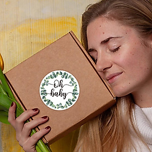 50 Greenery Wreath Oh Baby Gender Neutral Stickers - Baby Shower Favors Stickers - Thank You Labels for Baby Shower 2 Inch.