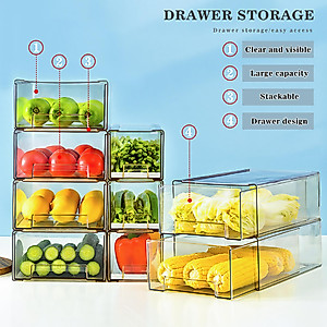 MANO 2Pack Clear Fridge Drawers Pull Out Stackable Refrigerator Drawer Organizer Bins Pantry Storage Box Plastic Food Containers for Kitchen Bathroom Office Closet(Large)