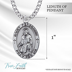 TrueFaithJewelry Sterling Silver St Peregrine Necklace Patron Saint Medal Pendant Religious Jewelry, 7/8 Inch