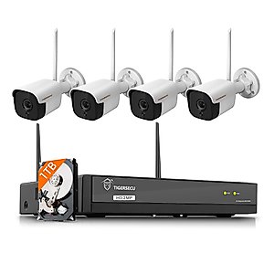 TIGERSECU 1080P WiFi NVR Security Camera System with 1TB Hard Drive, 8 Channel NVR, Weatherproof Cameras, Two Way Audio, Siren, AI Human Detection
