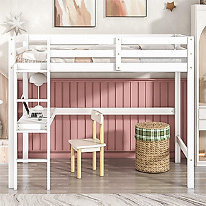 Anwick Wood Loft Bed Twin Size with Desk,Kids Loft Bed with Stairs and Rails for Toddlers Kids Teens Boys Girls,Solid Wood Salts Support,Noise-Free,Easy Assemble (White, Twin)