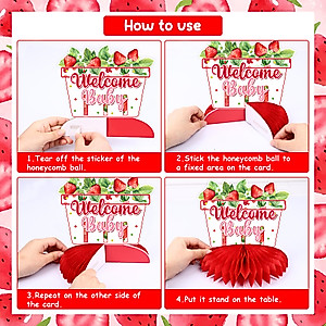 Sursurprise Strawberry Baby Shower Decorations, 8 Pieces Strawberry Honeycomb Centerpieces, A Berry Sweet Baby Is On The Way Table Topper Decor for Girls Fruit Themed Party Supplies