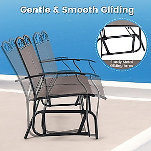 Tangkula 4 Pcs Patio Glider Set, Outdoor Gliding Loveseat w/Tempered Glass Coffee Table, Heavy-Duty Patio Furniture Set for Backyard, Porch, Poolside (4 PCS Patio Glider Set)