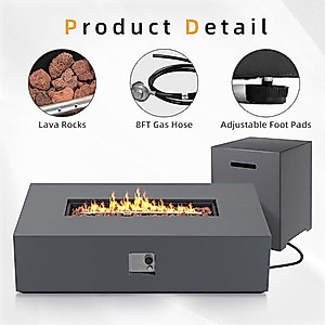 UPHA 56 Inch Outdoor Propane Fire Pit Table, 50,000 BTU Iron Rectangular Gas Fire Pits for Outside, Auto-Ignition Fire Table with Propane Tank Storage Side Table, Rain Cover, Lid, Lava Rock, Dark Grey