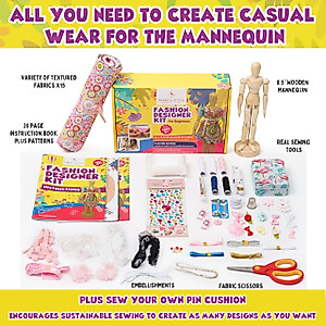 Fashion Designer Kits for Girls & Boys Ages 8+ Learn To Use Draft & Re-Design Patterns, Sew & Be A Fashion Designer For The 8.5 In. Mannequin. Top Gifts For 9 Year Old Girls, Children's Sewing Kits