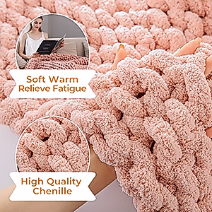 QQP Chunky Knit Throw Blanket,Hand Made with Jumbo Chenille Yarn Crochet Blanket,Super Cozy and Soft Chunky Knitted Throw Blanket for Sleep＆Home Decor.（40x40In Dusty Pink）