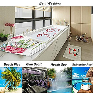 Naanle Tropical Leaves Couple Pink Flamingo Soft Luxury Decorative Set of 3 Towels, 1 Bath Towel+1 Hand Towel+1 Washcloth, Multipurpose for Bathroom, Hotel, Gym, Spa and Beach