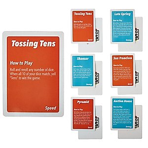 Tossing Tens - 50+ Fast, Frenzied Dice Games and 40 Colorful Dice - Included Deck of Unique Dice-chucking Activities for Game Night, 1-4 Players, Quick Play Time, Math Games (Deluxe w/Dice Cups)