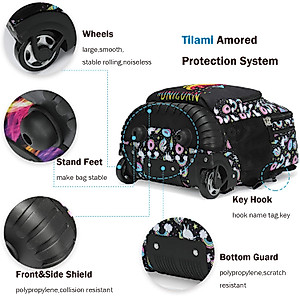 Tilami Rolling Backpack 19 inch with Lunch Bag Wheeled Laptop Backpack, Unicorn Cute