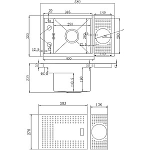 Bronstarz Nano Black 23 Inch Hidden Kitchen/Bar/Cafe/RV/balcony 304 Stainless Steel Sink with Foldable Faucet and Glass Rinser Set (23 * 12.6 * 8.3 INCH), Large, Bar1-5832-Black