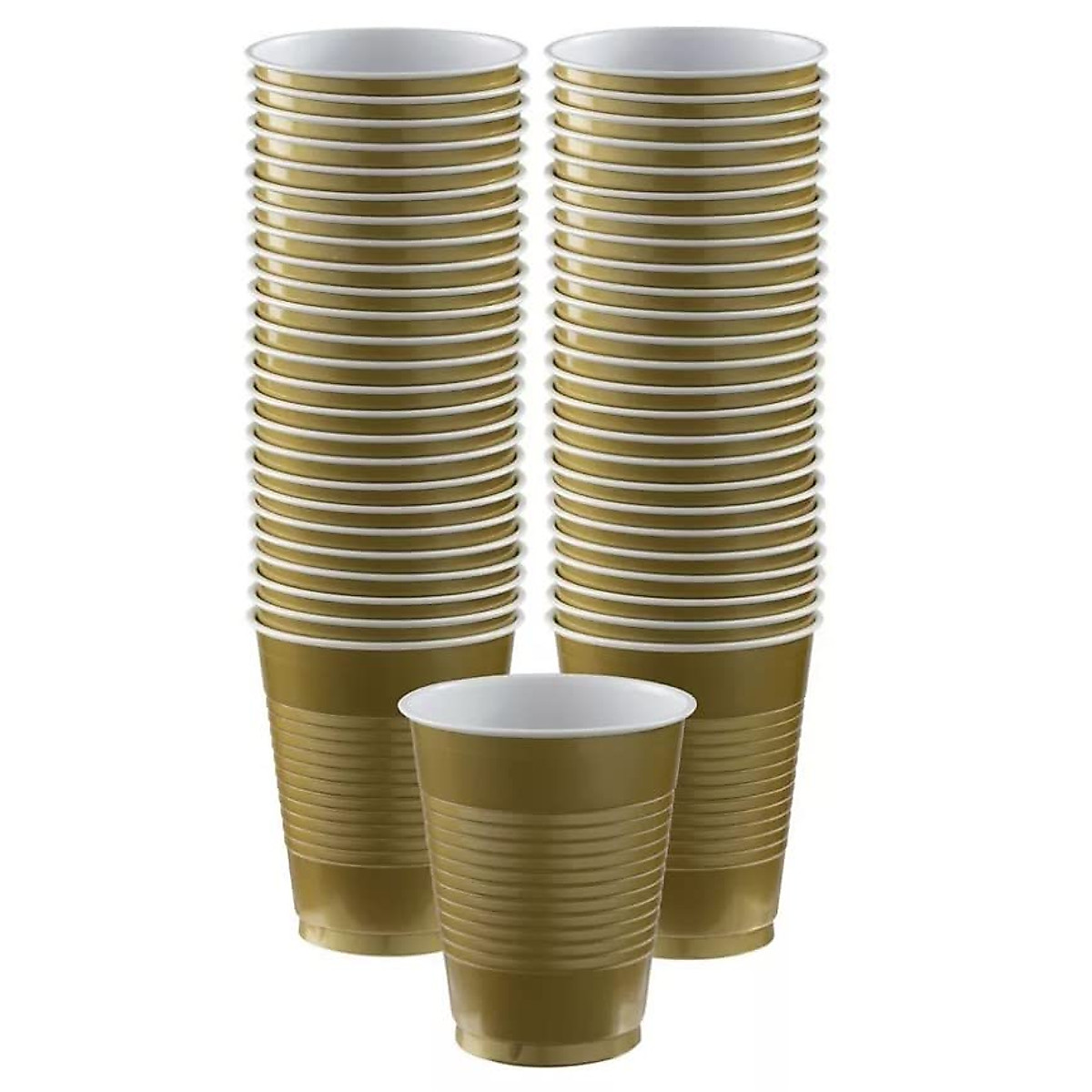ONN+ Pack of 50 Disposable Plastic Cups, 16 Oz, Strong and Sturdy Disposable Cups for Parties or Celebrations (GOLD)