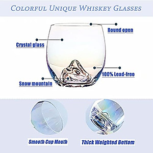 Iridescent Snow Mountain Whiskey Glasses Set of 2 Old Fashioned Rocks Glass 11.8 Oz Handblown Lead-free Whisky Tumbler Premium Crystal Glass for Scotch/ Bourbon/ Cognac/ Liquor/ Rum/ Vodka/ Cocktails