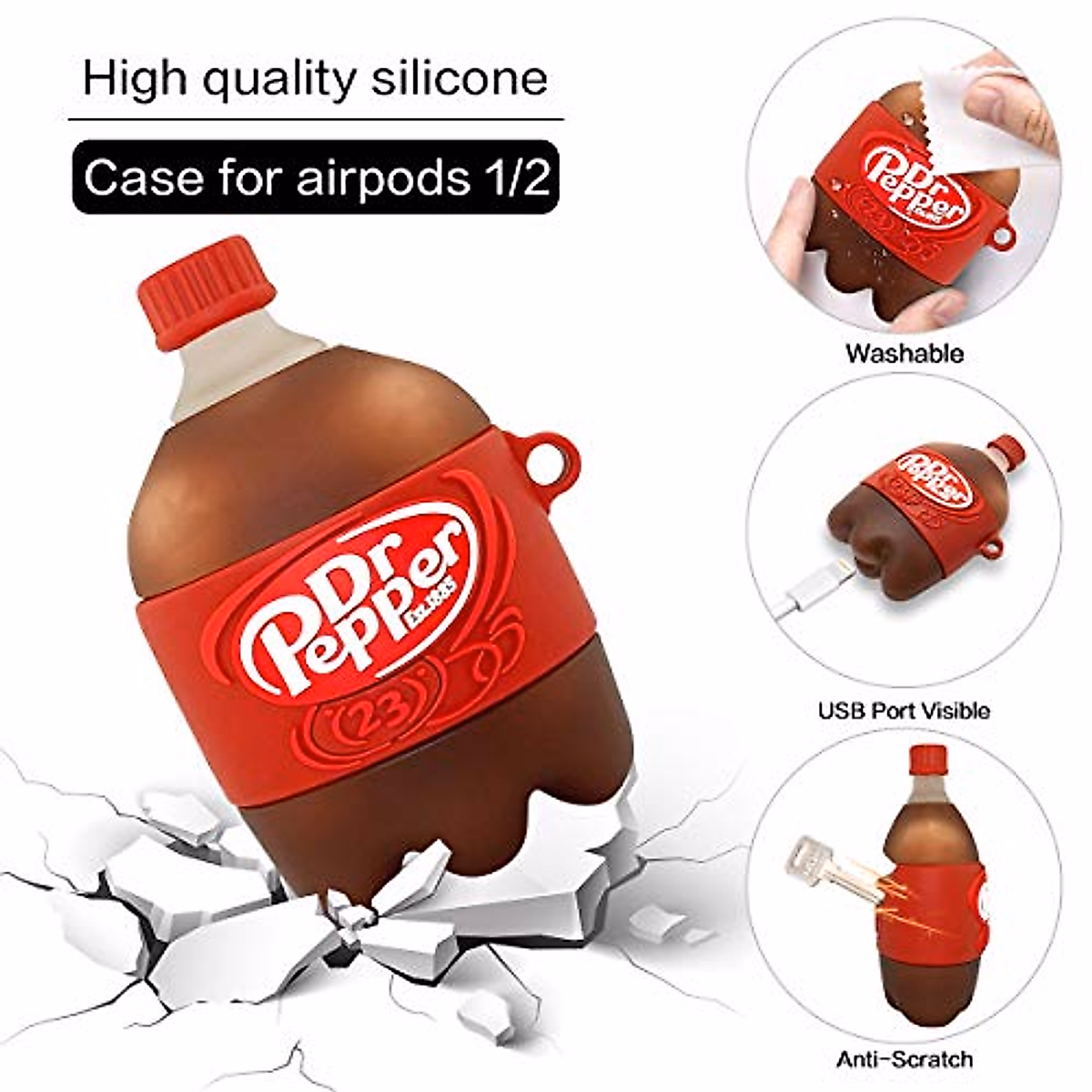 [2Pack] Alquar Silicone Airpods Case for Airpods 2/1 , 3D Cute Funny Fun Cartoon Food Character Kawaii Airpods Cover Case with Keychain for Kids Teens Boys Girls (Sport Water + Red Pepper)