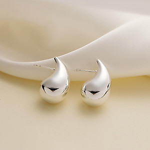 Apsvo Chunky Small Gold Hoop Earrings for Women, Dupes Earrings Lightweight Waterdrop Hoops, Hypoallergenic Gold Plated Earrings Fashion Jewelry Gold&Silver Set