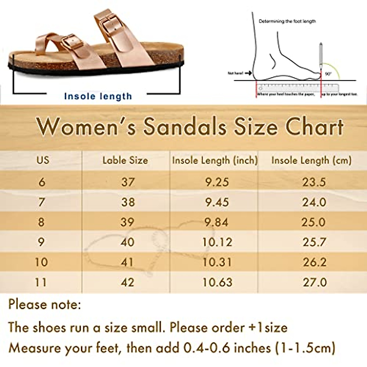 Real Fancy Women's Cork Footbed Sandals with Adjustable Crisscrossing Straps - Slip on Slide Sandals for Women/Ladies, Low Heel Arch Support (Gold,9)