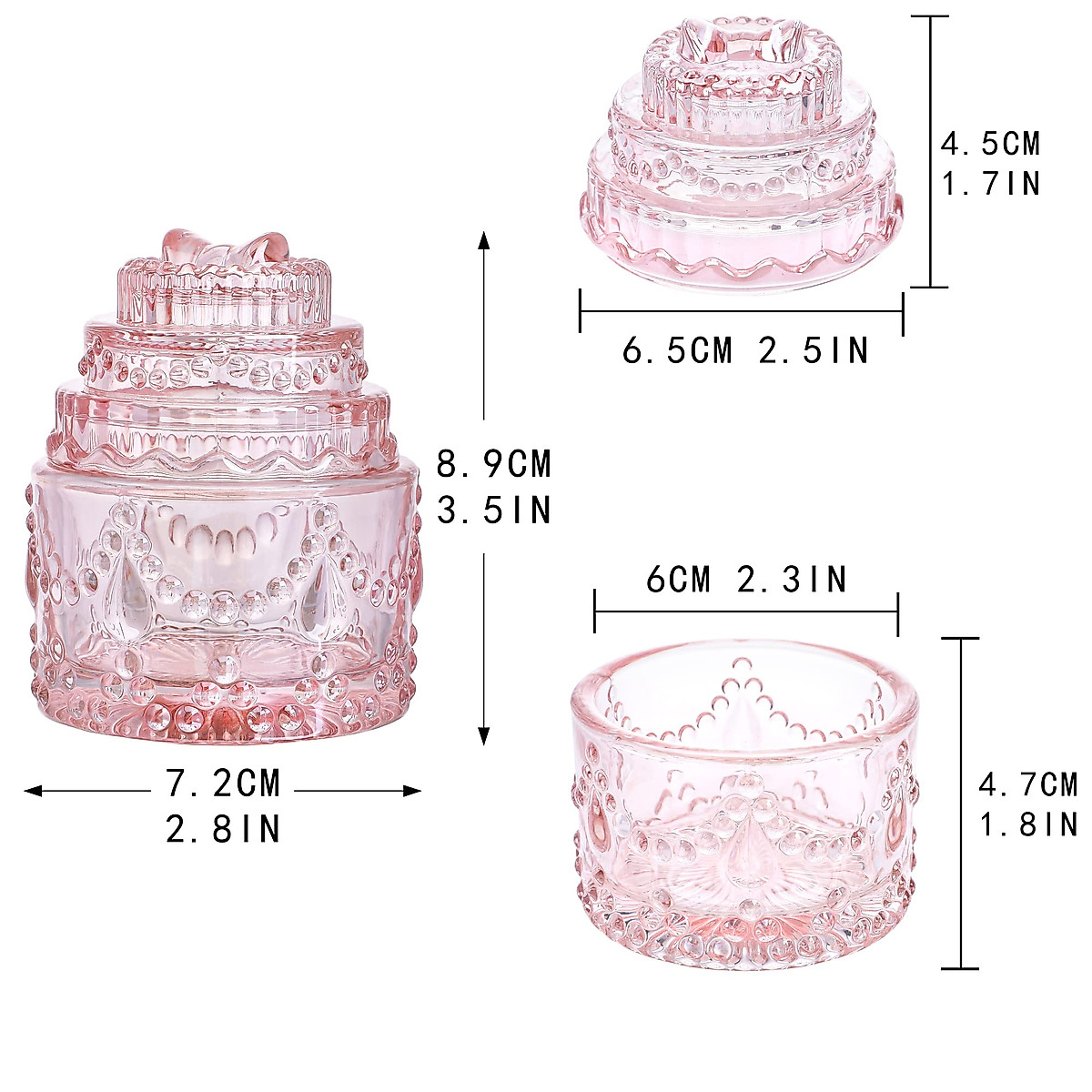 Glass Candy Dishes Decorative,Pink Cake Shaped Crystal Candy Jar with Lids,Candy Bowl with Lid, Candy Storage Food Container Jar,Candy Cookie Dish for Office Desk Wedding(2.3 Inch)