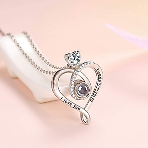 I Love You Necklace 100 Languages to the Moon and Back Jewelry for Wife Mom Birthday Gifts Sterling Silver Simulated Diamond Necklace