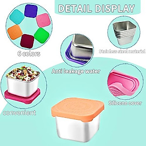 SEUOX 6Pack 6oz Stainless Steel Snack Containers for Kids, Easy Open Leak Proof Metal Toddler Snack Containers with Silicone Lids, Stackable Metal Toddler Lunch Box for Daycare, School and Travel