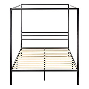 ikalido Queen Size Metal Canopy Bed Frame, Modern Four-Poster Platform Bed Frame, Mattress Foundation with Wood Slat Support/Under-Bed Storage Space/No Box Spring Needed/Black
