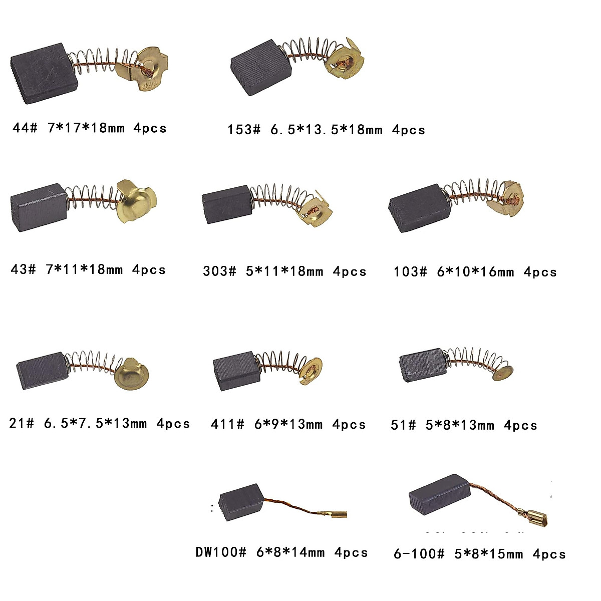 RICHERI 40Pcs Electric Motor Carbon Brushes 10 Different Sizes for Replacement Repair Power Tool Part