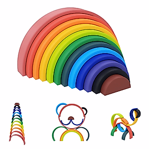 Wooden Rainbow Stacking Toy - Montessori Toys for 3+ Year Old - Rainbow Stacker Grimms Extra Large for Kids 2 3 4 5 Boys and Girls - 12 Pieces