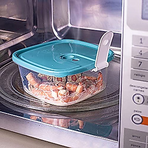 Plastic Food Storage Containers w/attached Lids. Multi sizes Containers. Microwave/Freezer & Dishwasher Safe - Steam Release Valve. BPA/Free (24, Light Blue)