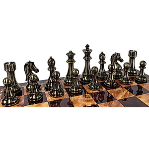 Large 4 3/8 inch King Copper & Gold Finish Staunton Chess Men Set NO Board