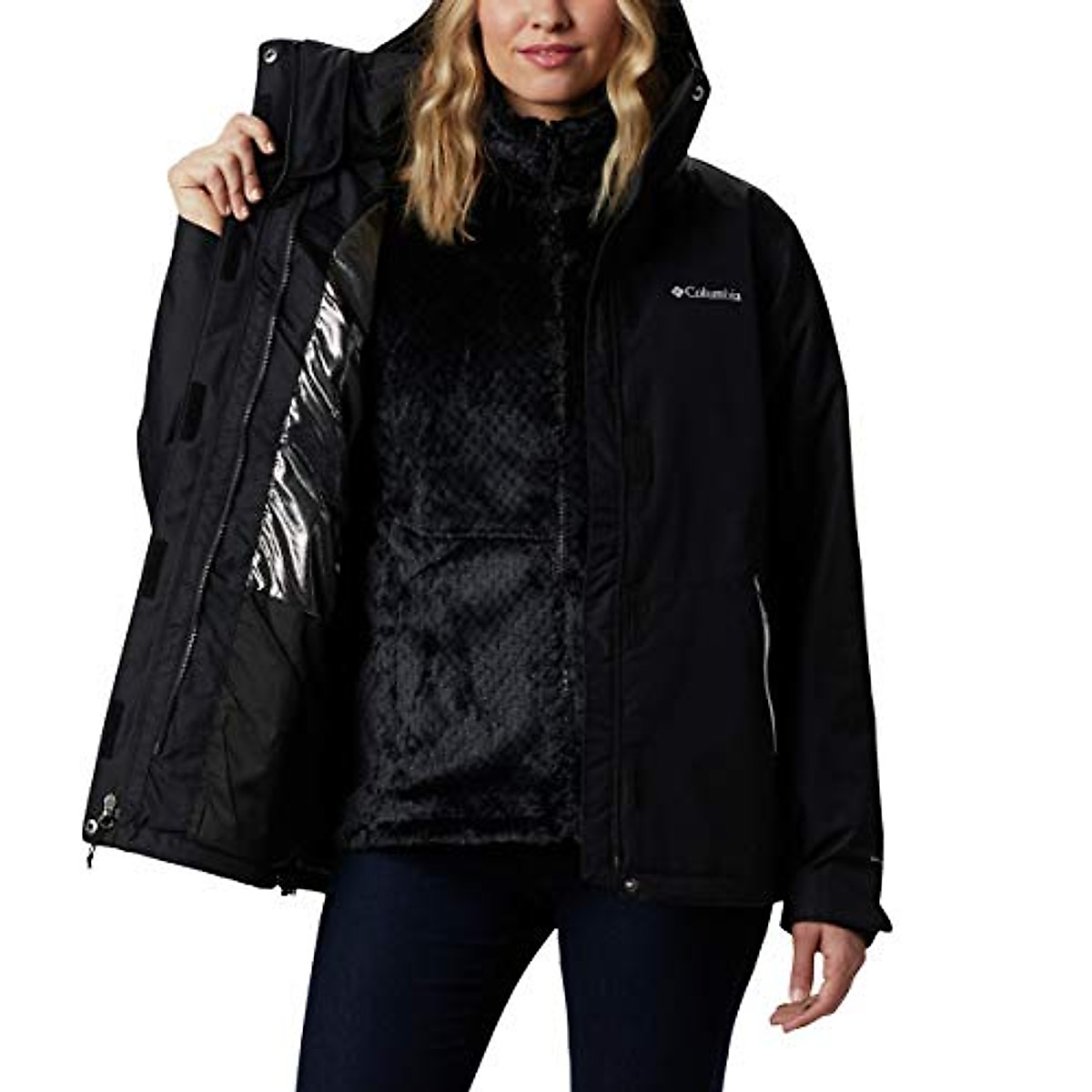 Columbia Women’s Bugaboo II Fleece Interchange Winter Jacket, Waterproof & Breathable, Black, Medium
