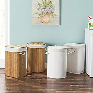 Home Basics Foldable Bamboo Laundry Basket Hamper (Round, Natural)