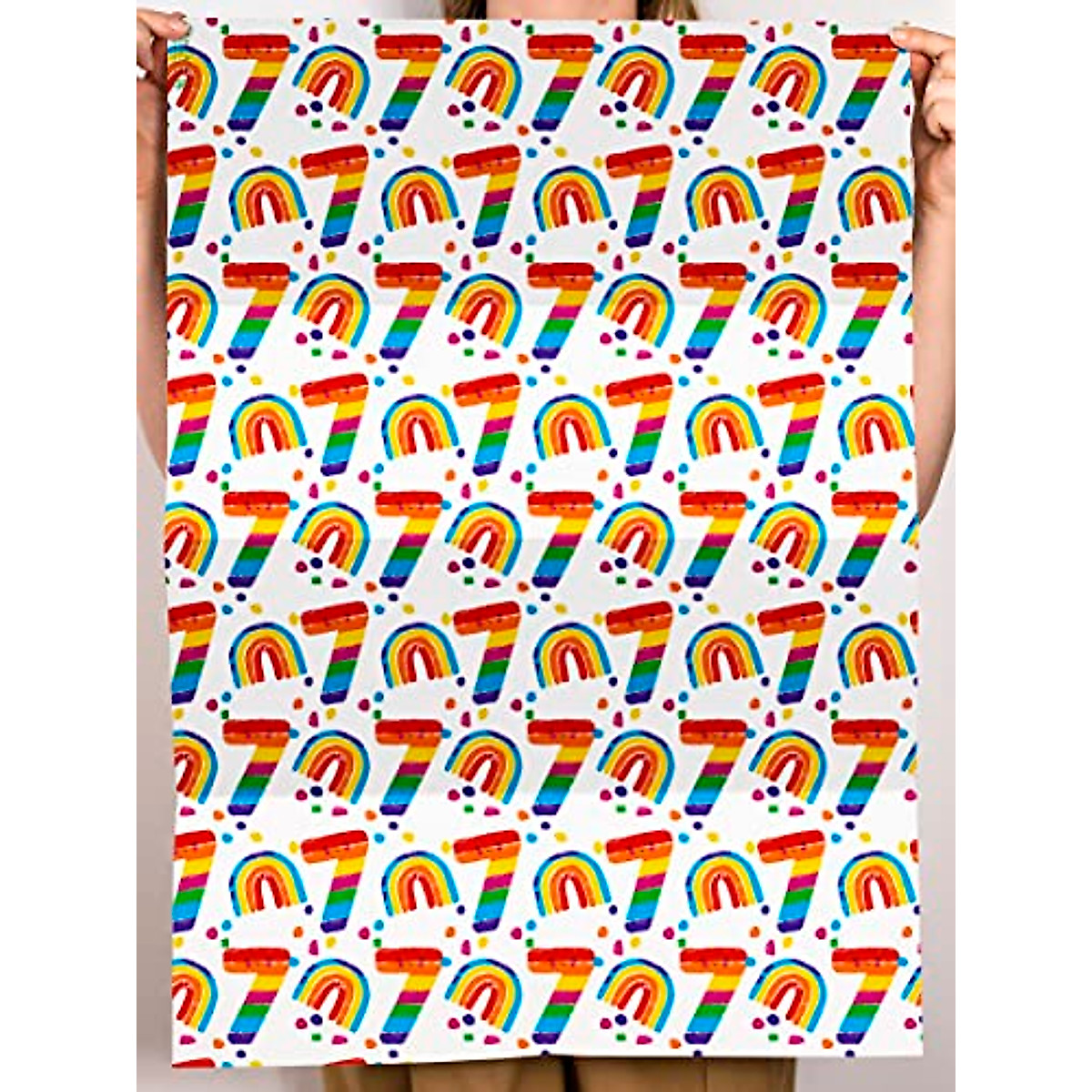 CENTRAL 23 Girls Wrapping Paper Birthday - Rainbow - 6 Sheets of White Gift Wrap - 7th Birthday Gift for Kids - Age 7 Seven - Comes with Stickers