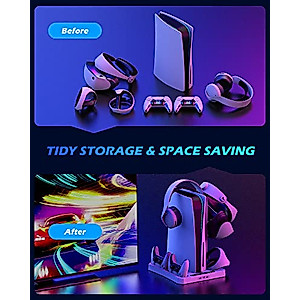 PS-5 & PS VR2 Charging Station with 2 Cooling Fan, YOGES 3-in-1 PS-5 Stand for Play-station5 and Play Station VR2 Controllers Charging, PS-5 Console Cooling Station PS-5 PS VR2 Accessories Storage