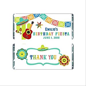 Fiesta Personalized Candy Bar Wrappers for Chocolate, Birthday Party Favors, Hershey Bar Labels, Pack of 20