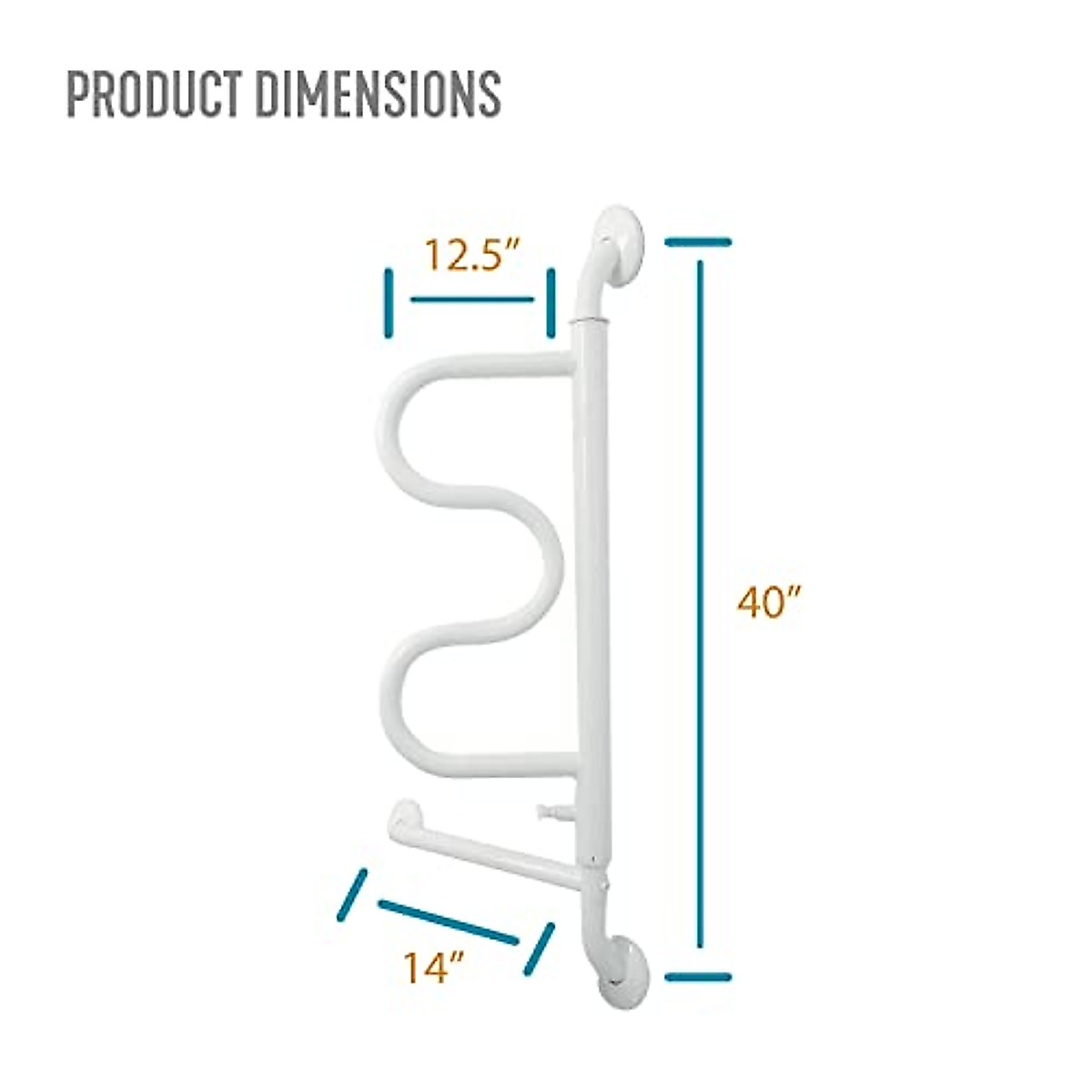 Stander Curve Grab Bar with Handrail, 14-Inch Bathroom Security Assist Bar for Toilet, Shower, and Bathtub Aid, Rotating Safety Handle, Wall Mounted Swing Grab Bar for Adults, Seniors, and Elderly