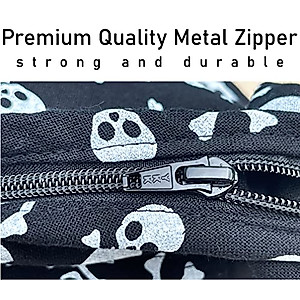 FULLY LINED Skull Hippie Hobo Sling Crossbody Bag - Large Front Phone Pocket - Metal Zippers